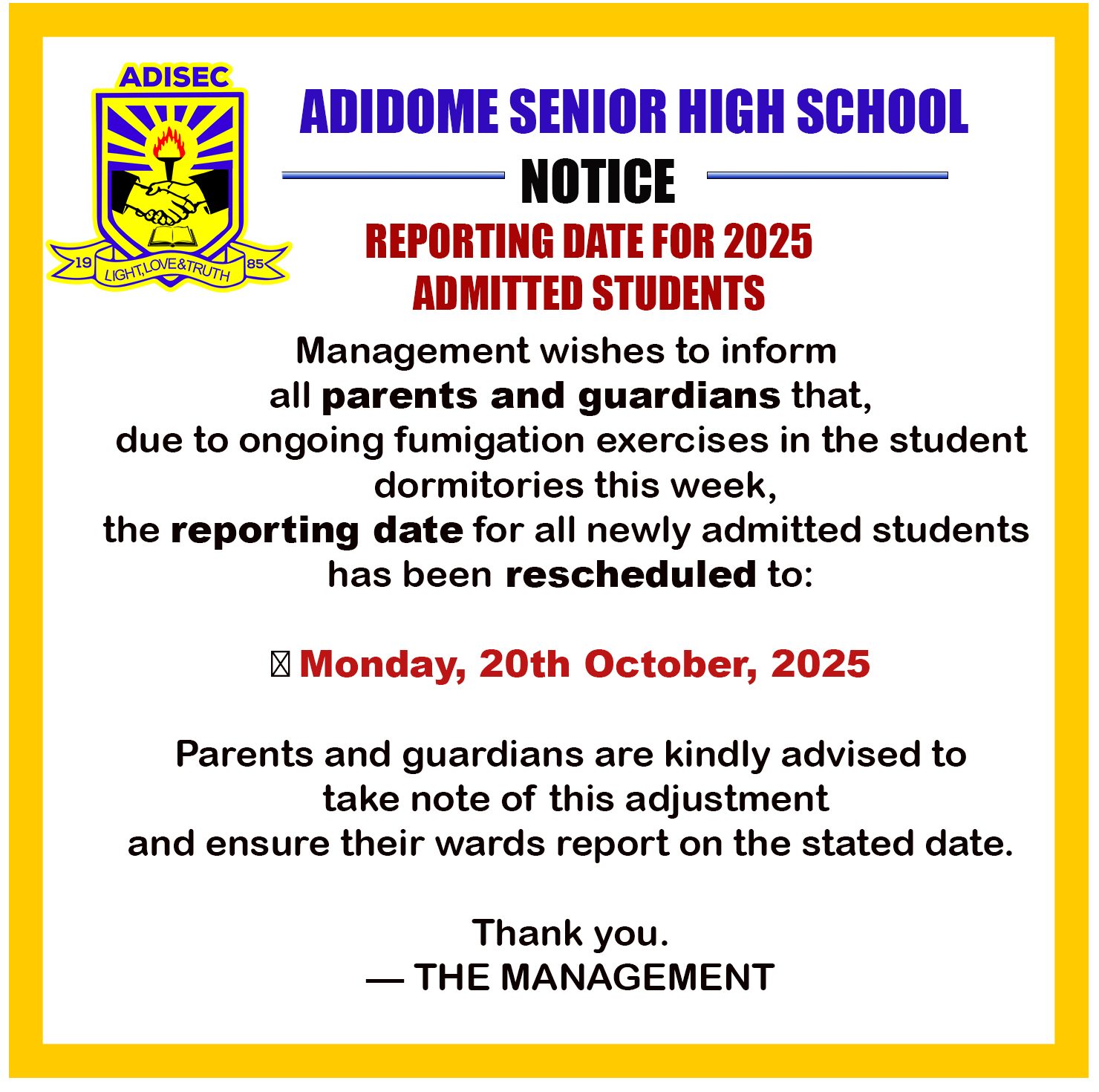 Adidome Senior High School Official Website- Adisec
